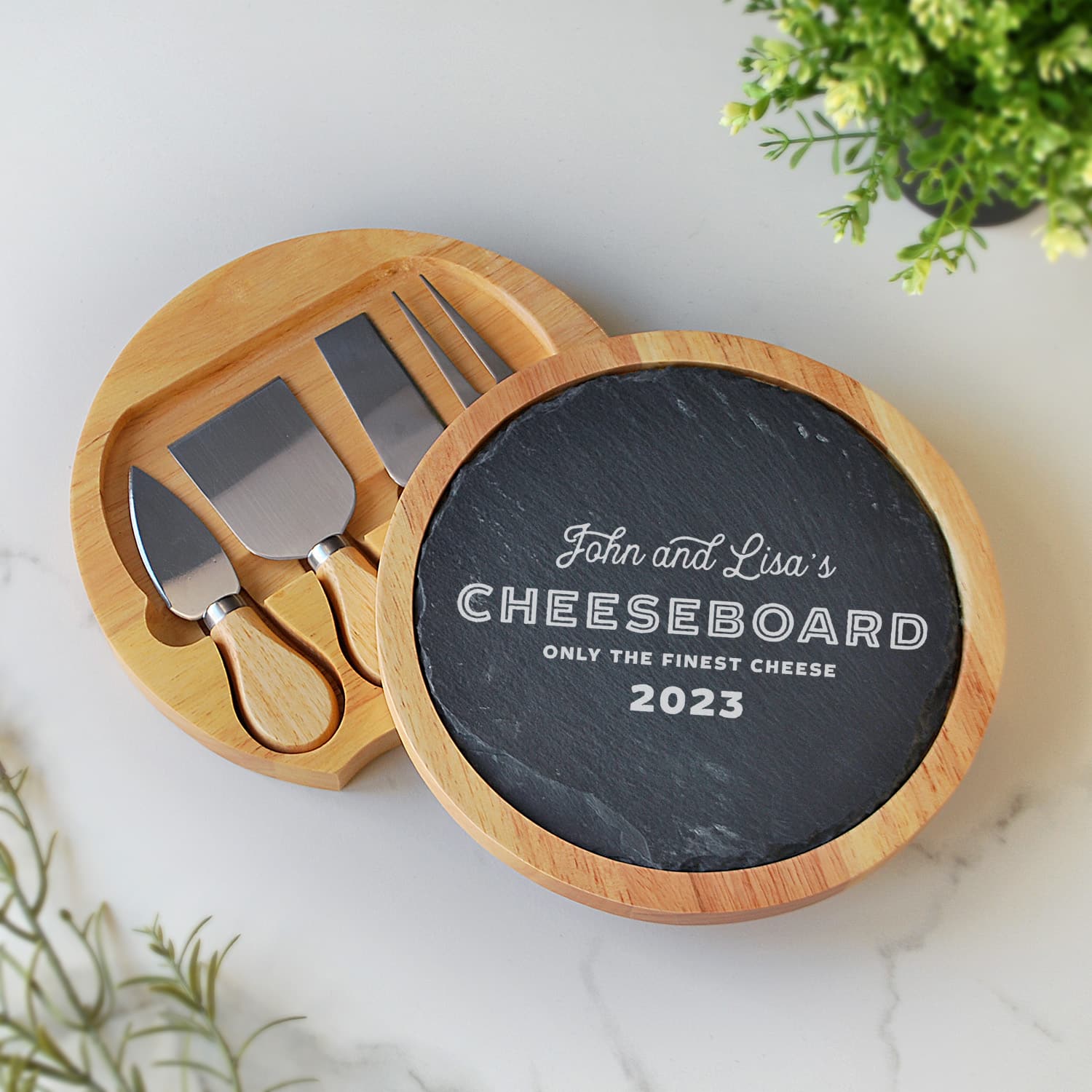 Couples Slate Cheese board Set with tools - Make it with Words